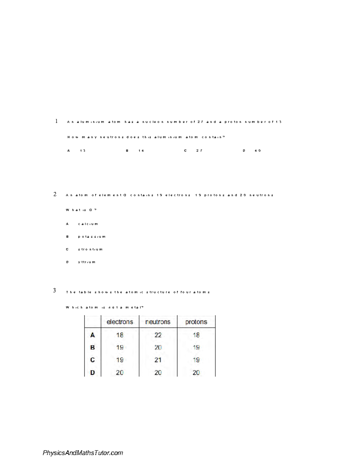 Atomic Structure & the Periodic Table (Multiple Choice) QP - Studocu