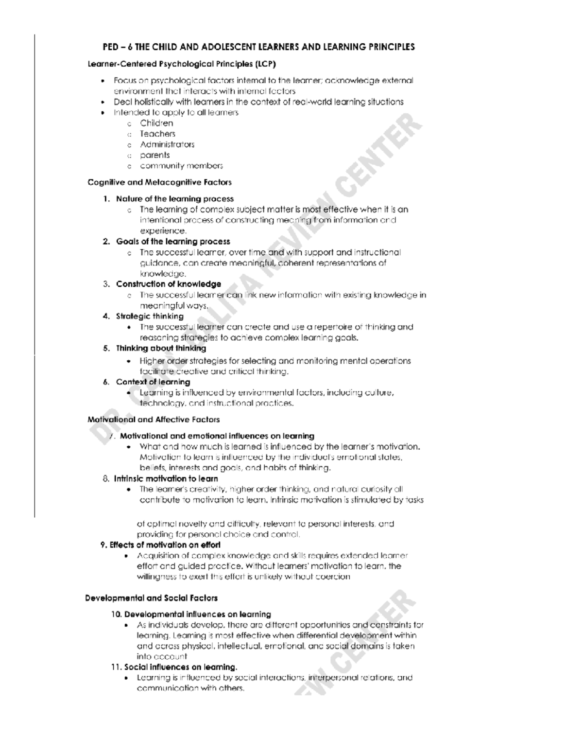 PED 6 Learning Principles and Psychological Factors in Child ...
