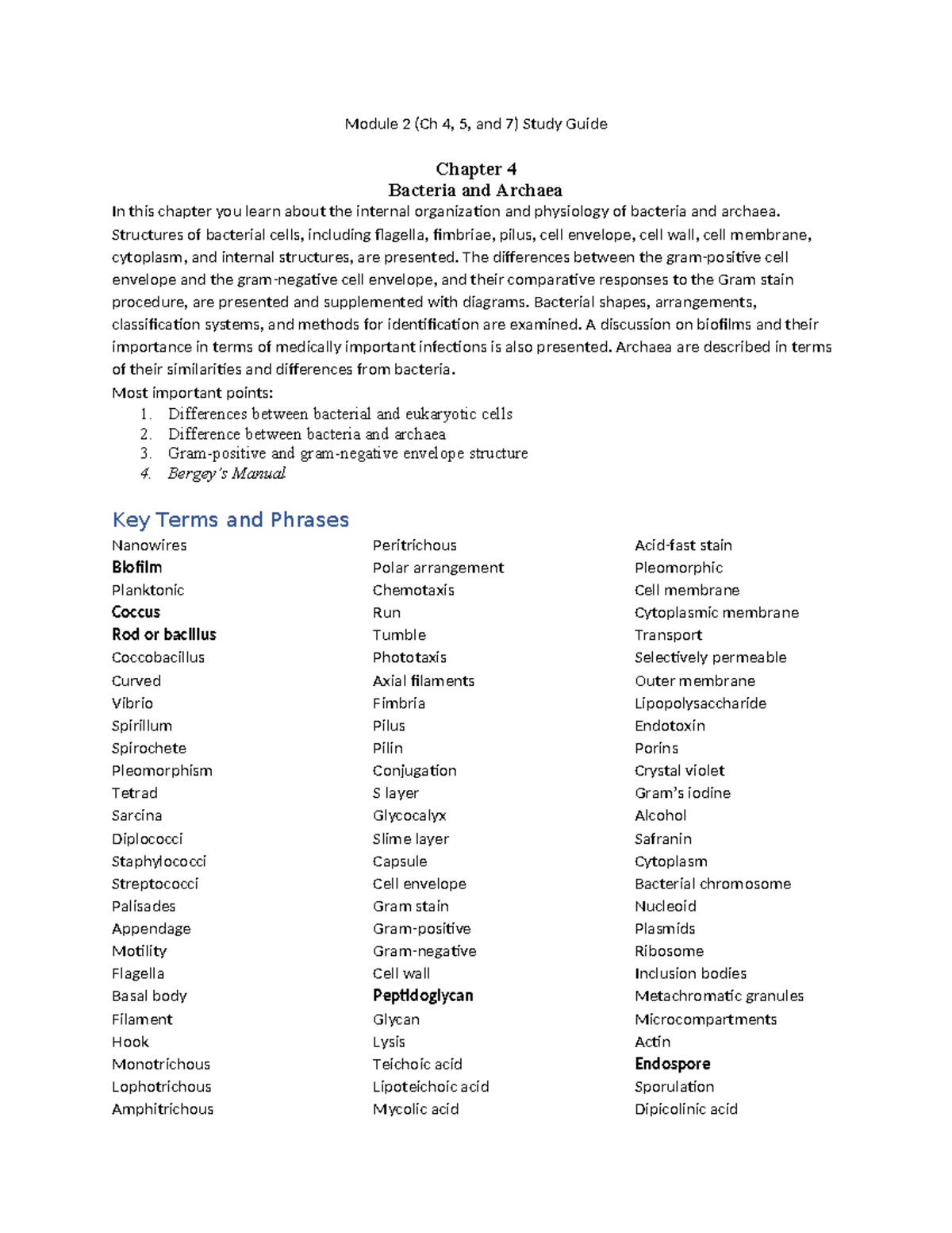 Module 2 Study Guide: Bacteria & Archaea (Ch 4, 5, 7) - Studocu