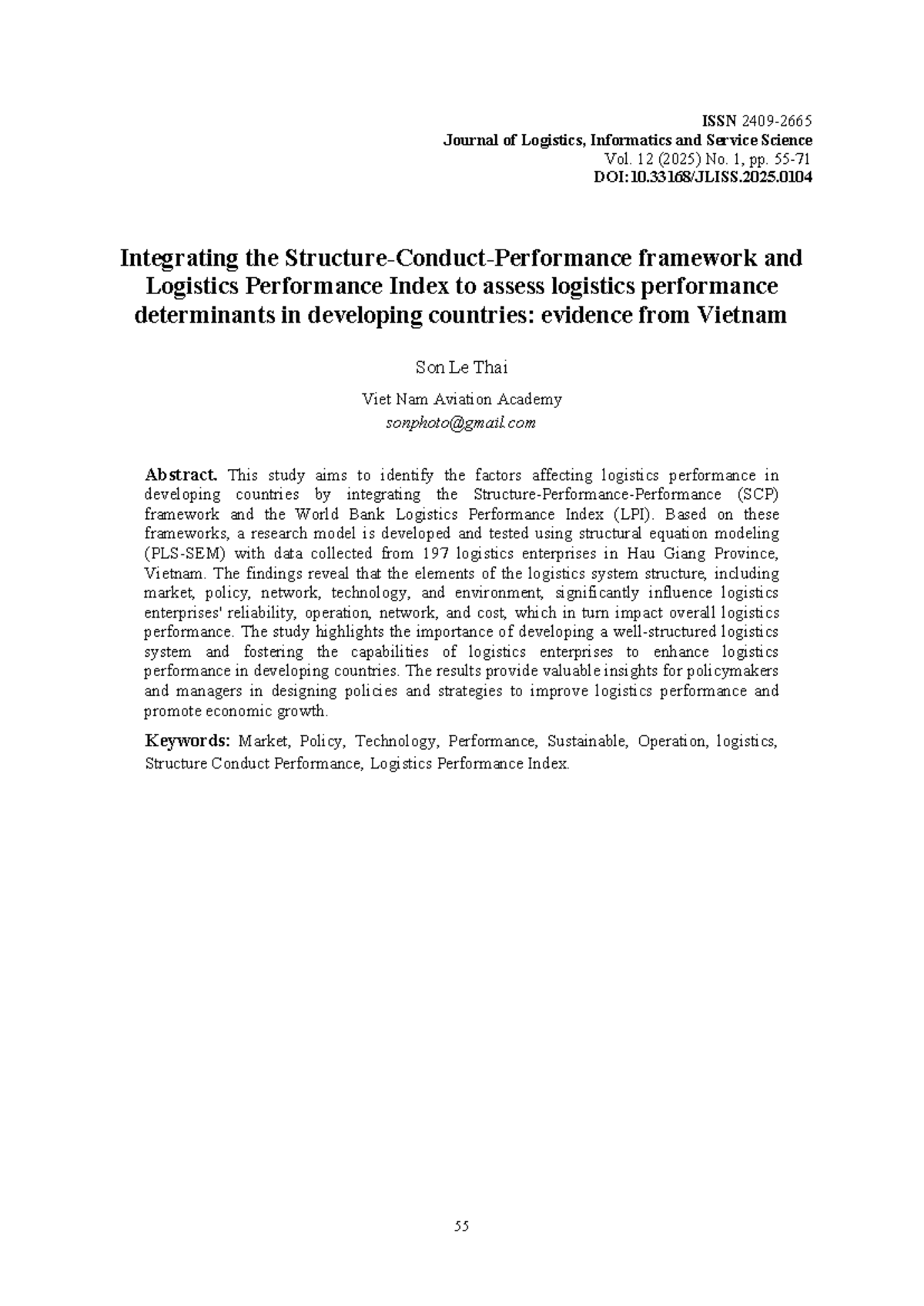 Integrating SCP Framework and LPI for Logistics Performance in Vietnam ...