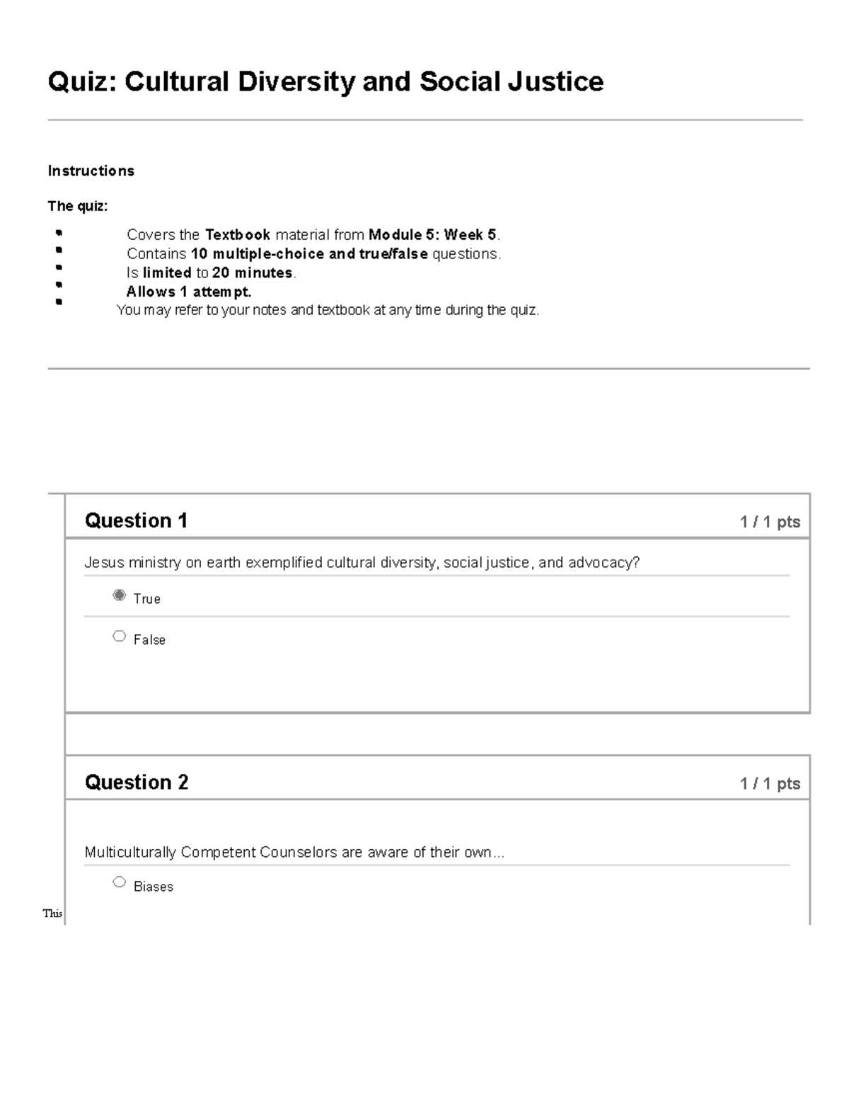 Quiz on Cultural Diversity & Social Justice - Module 5 - Studocu