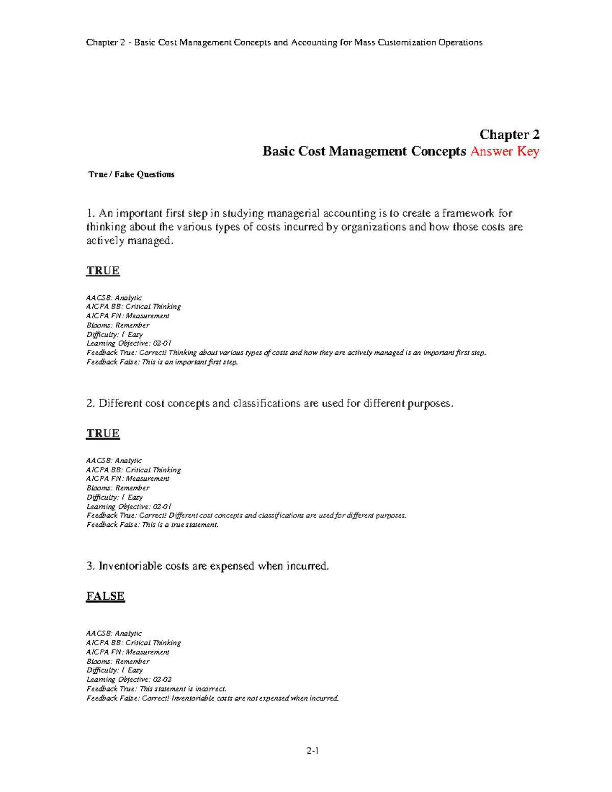 Chapter 2 Basic Cost Management Concepts - An important first step in ...
