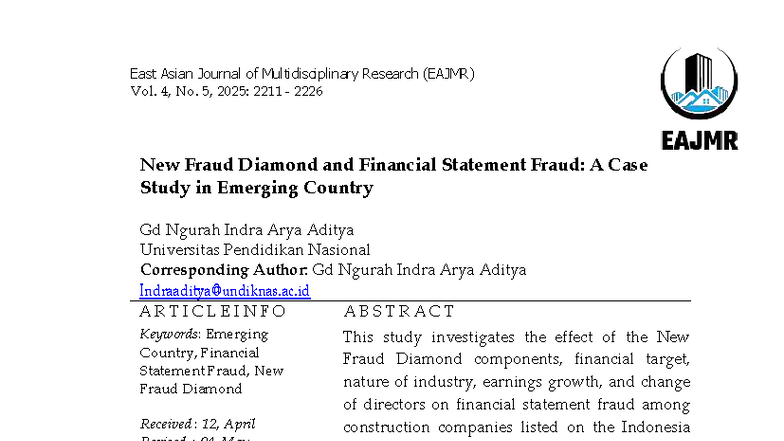 New Fraud Diamond and Financial Statement Fraud: A Case Study (EAJMR ...