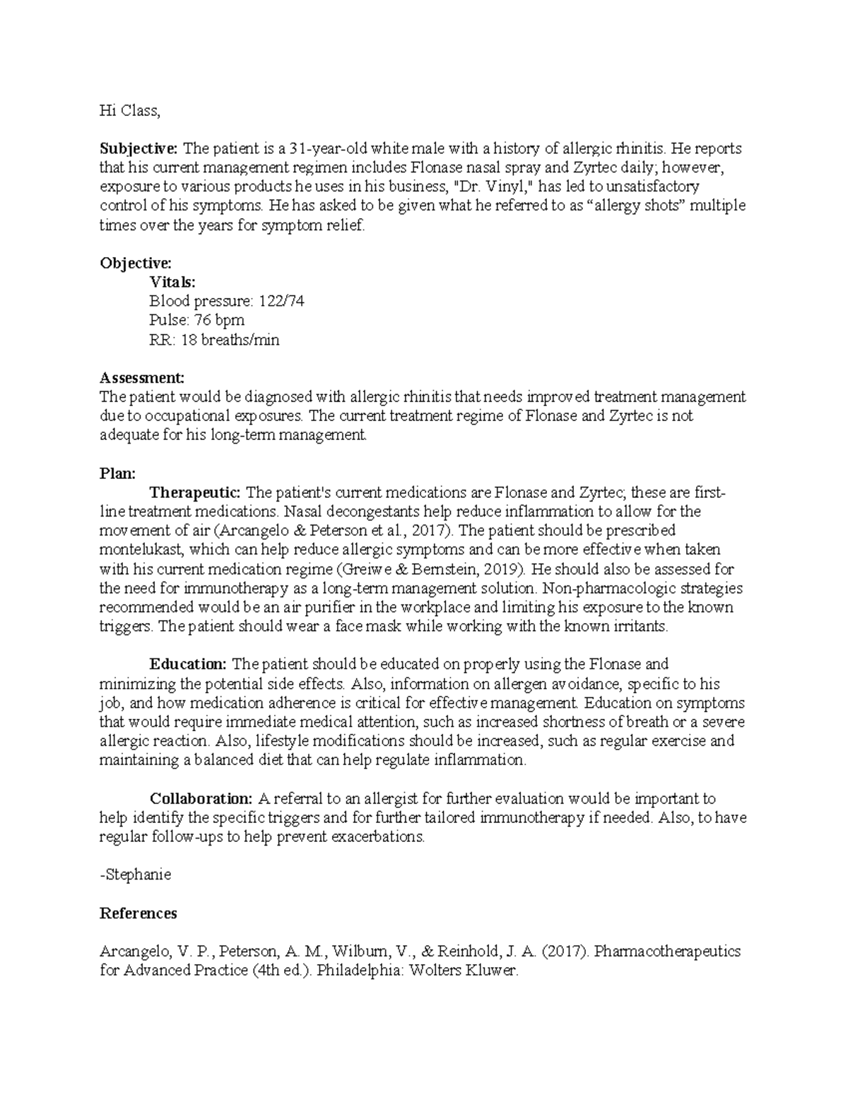 Allergy Management Discussion - Homework for Course Code: MED123 - Studocu