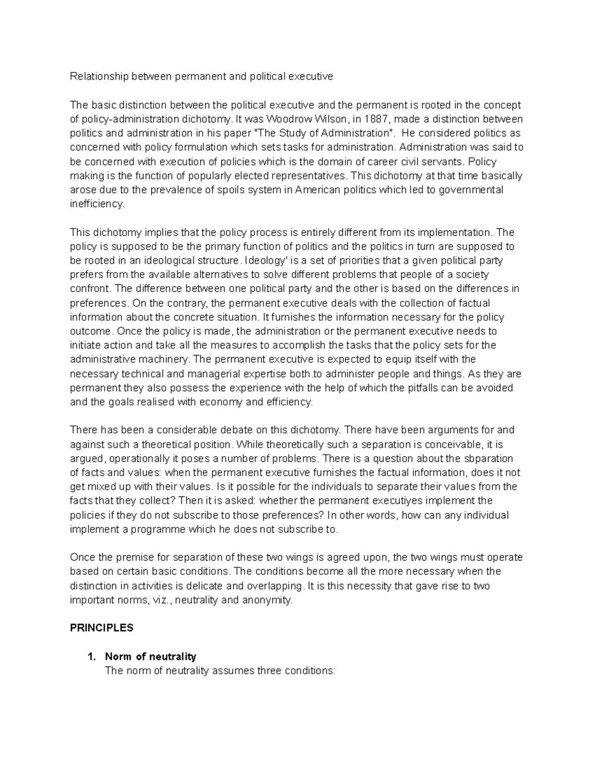 Relationship Between Political and Permanent Executives: A Study - Studocu