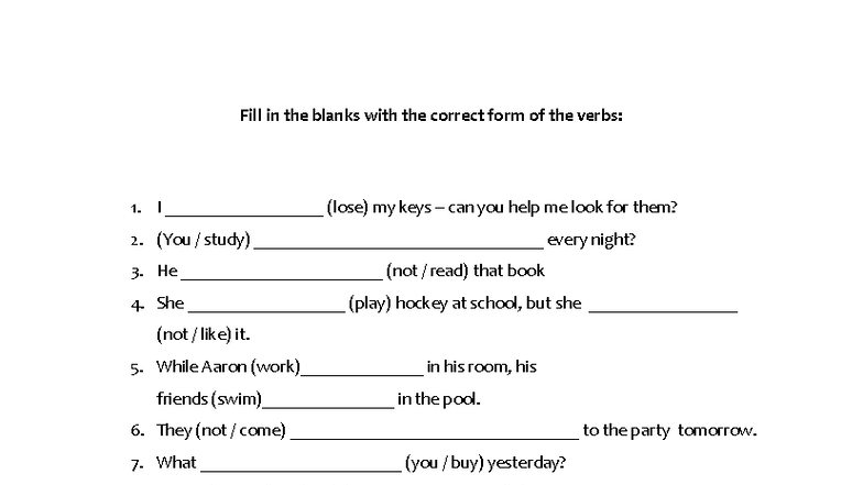 English Present and Past Tenses Exercise: Fill in the Blanks - Studocu