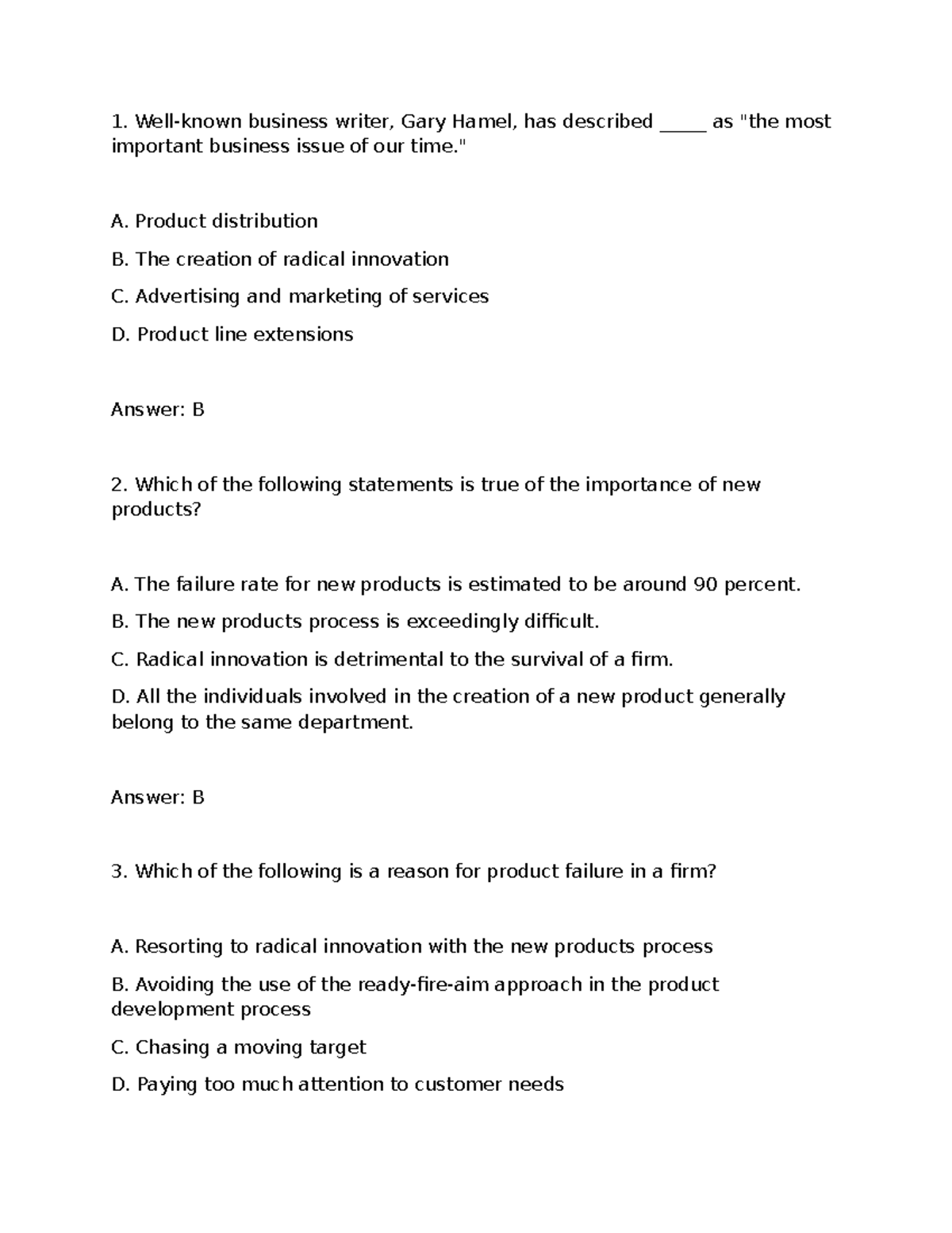 Chapter 1 - Practice Questions for Business Innovation (BUS 101 ...