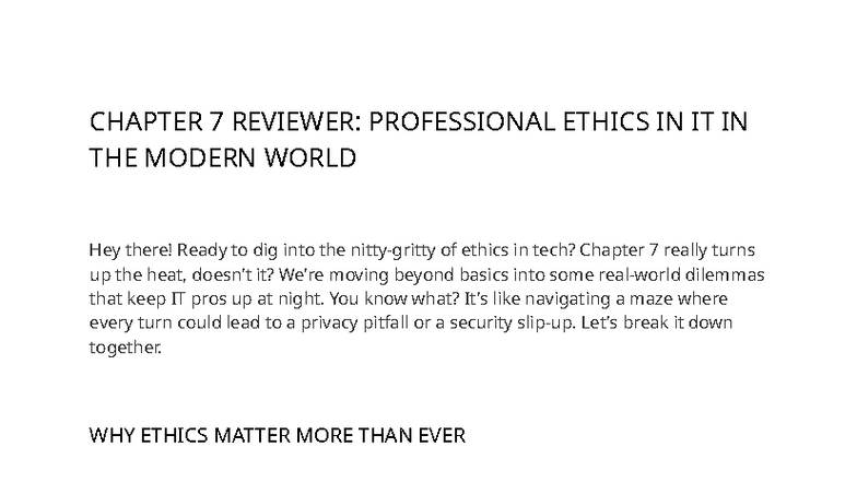 CHAPTER 7 REVIEWER: PROFESSIONAL ETHICS IN IT - Studocu