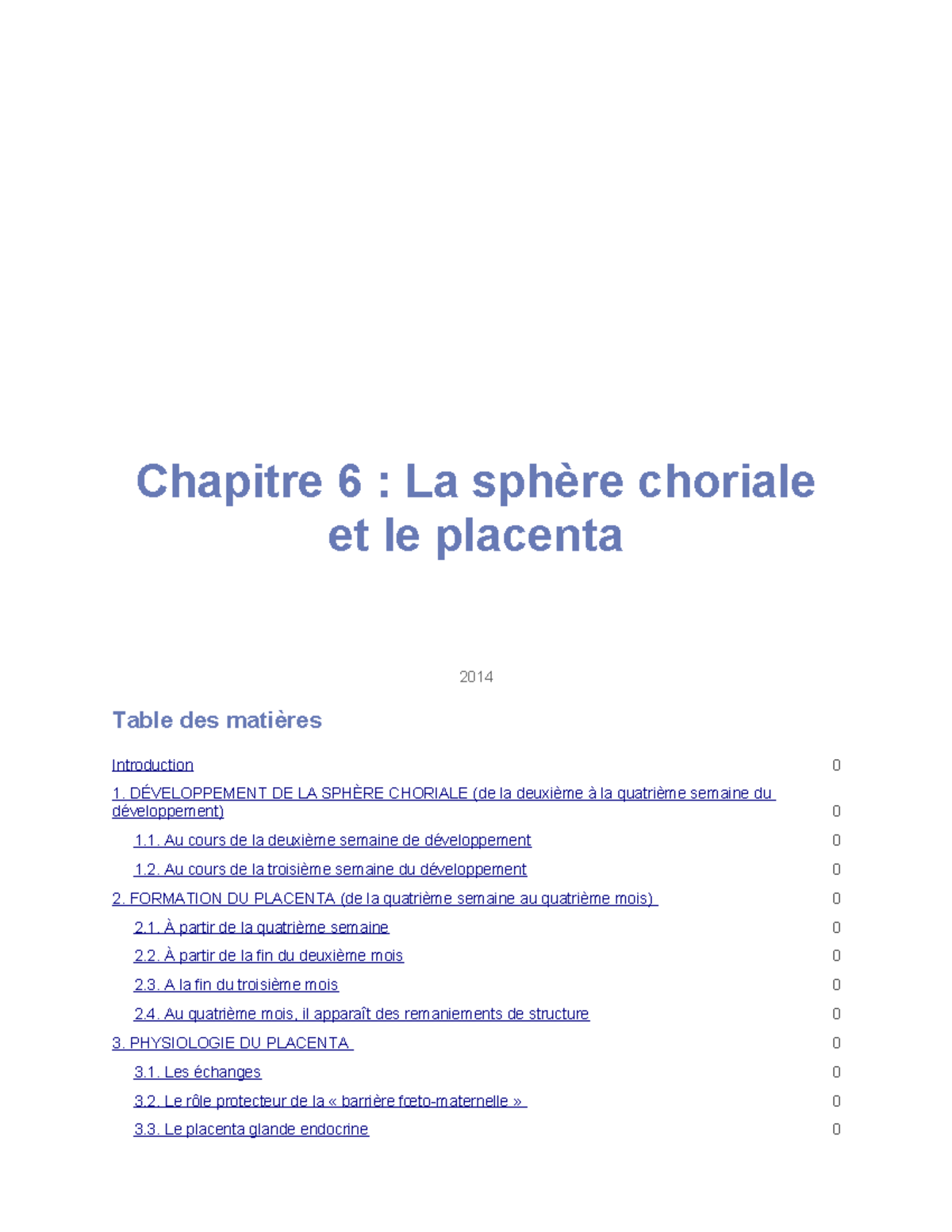 Cours - Chapitre 6 : La sphère choriale - **et le placenta ...