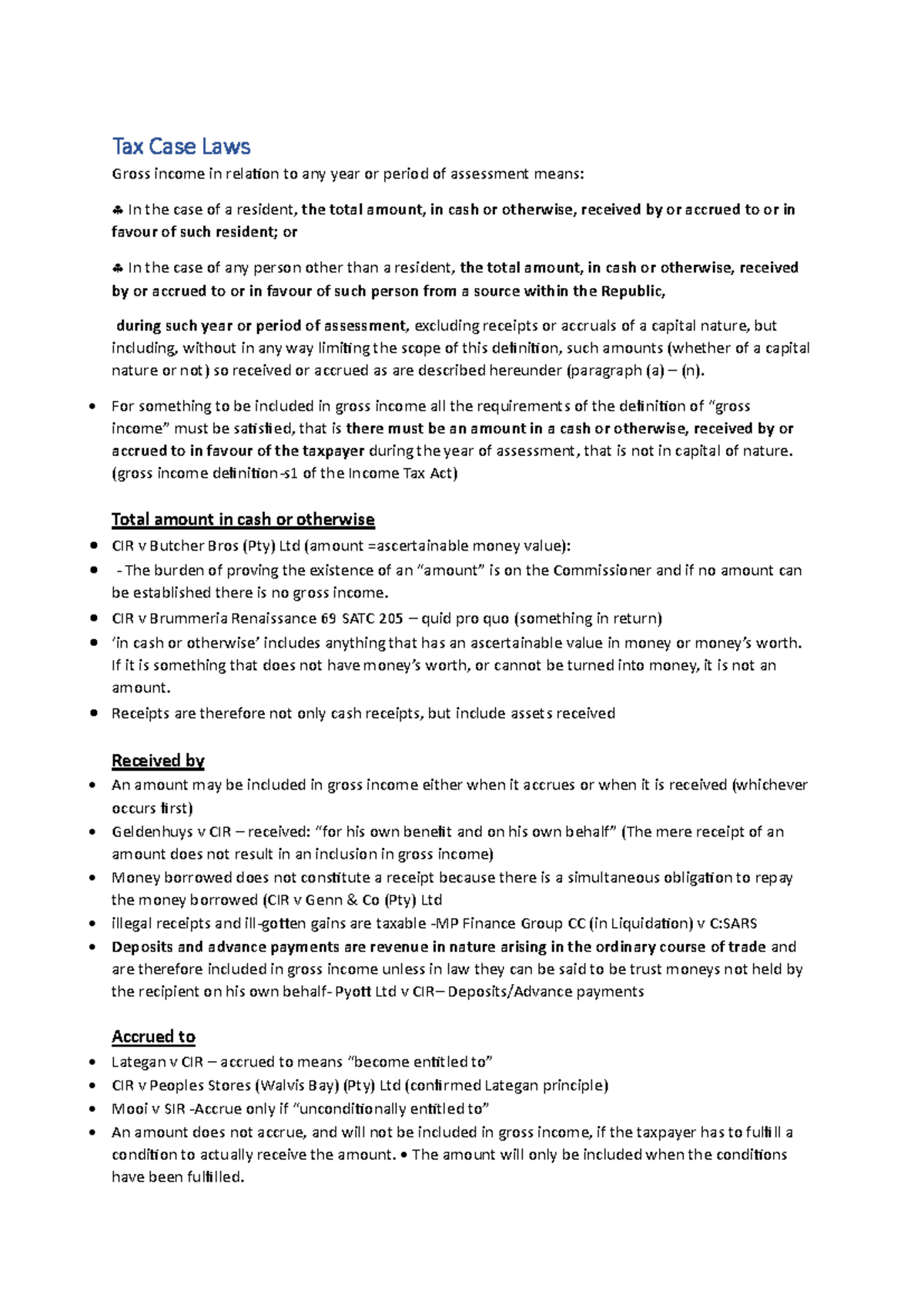 Tax Law Case Studies: Insights from Units 1 & 2 - Studocu