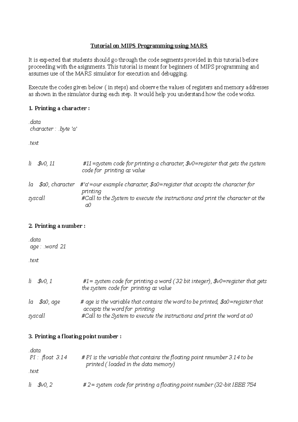 Tutorial MIPS Using MARS - Tutorial on MIPS Programming using MARS It ...