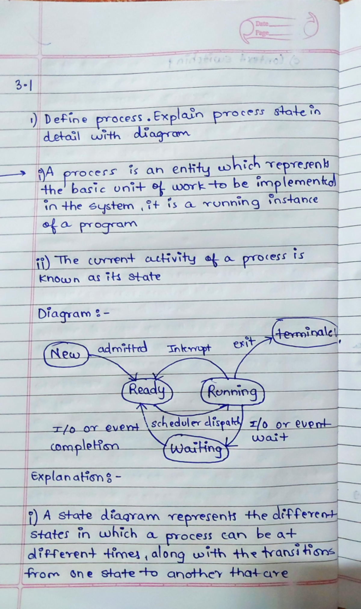 OSY unit 3 - Osy notes for lesson 3 - Date Pege 3-| )Define process ...