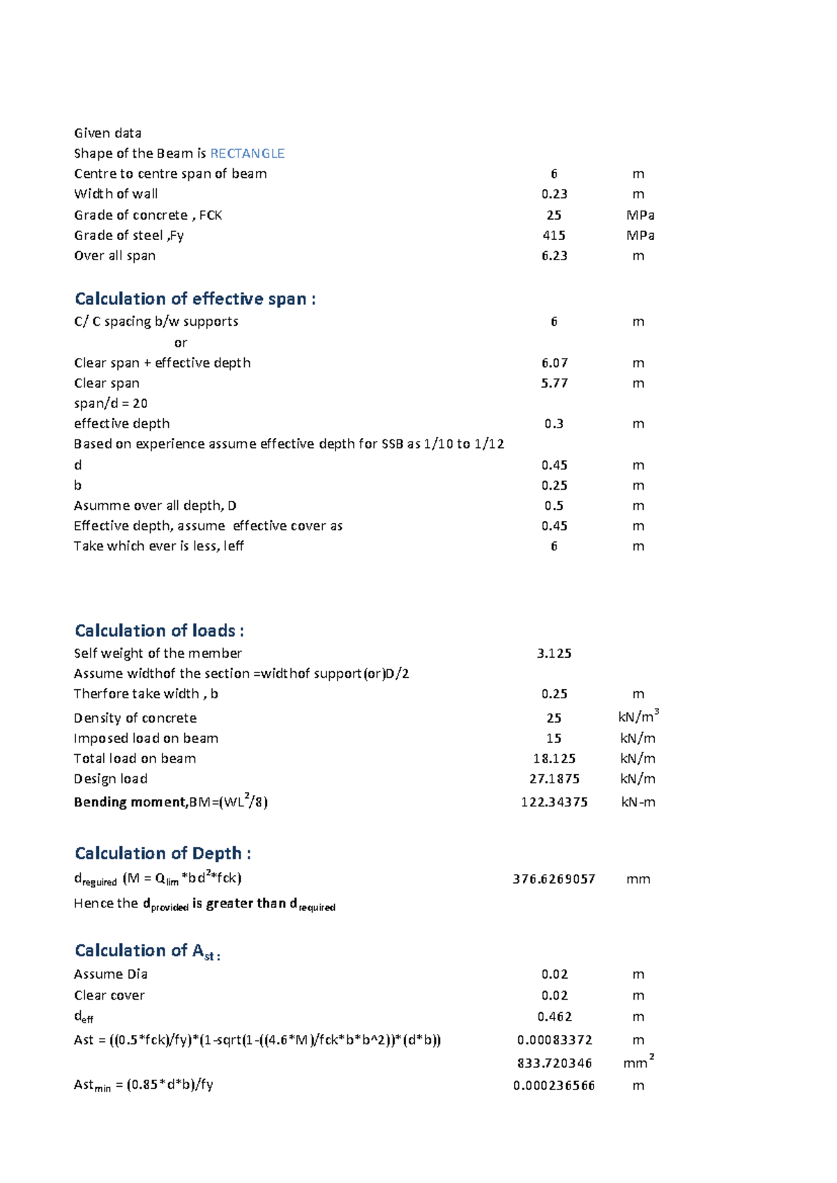 SSB 101: Beam Design Calculations and Formulas - Studocu