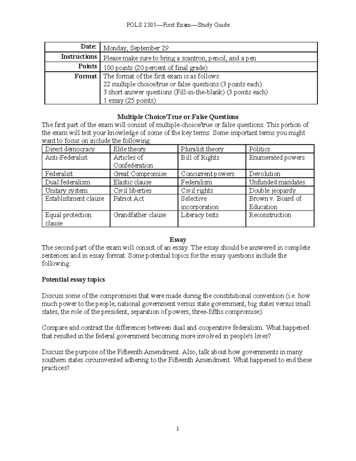 POLS 2305 - First Exam Study Guide & Prep Tips - Studocu