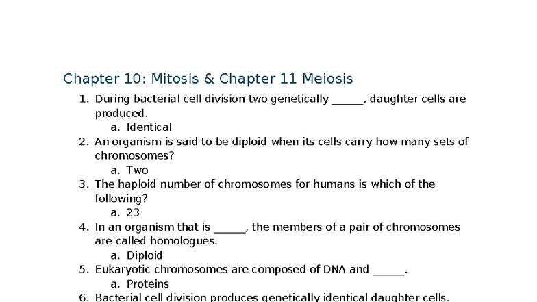 Chapter 10: Mitosis & Chapter 11: Meiosis Study Notes - Studocu