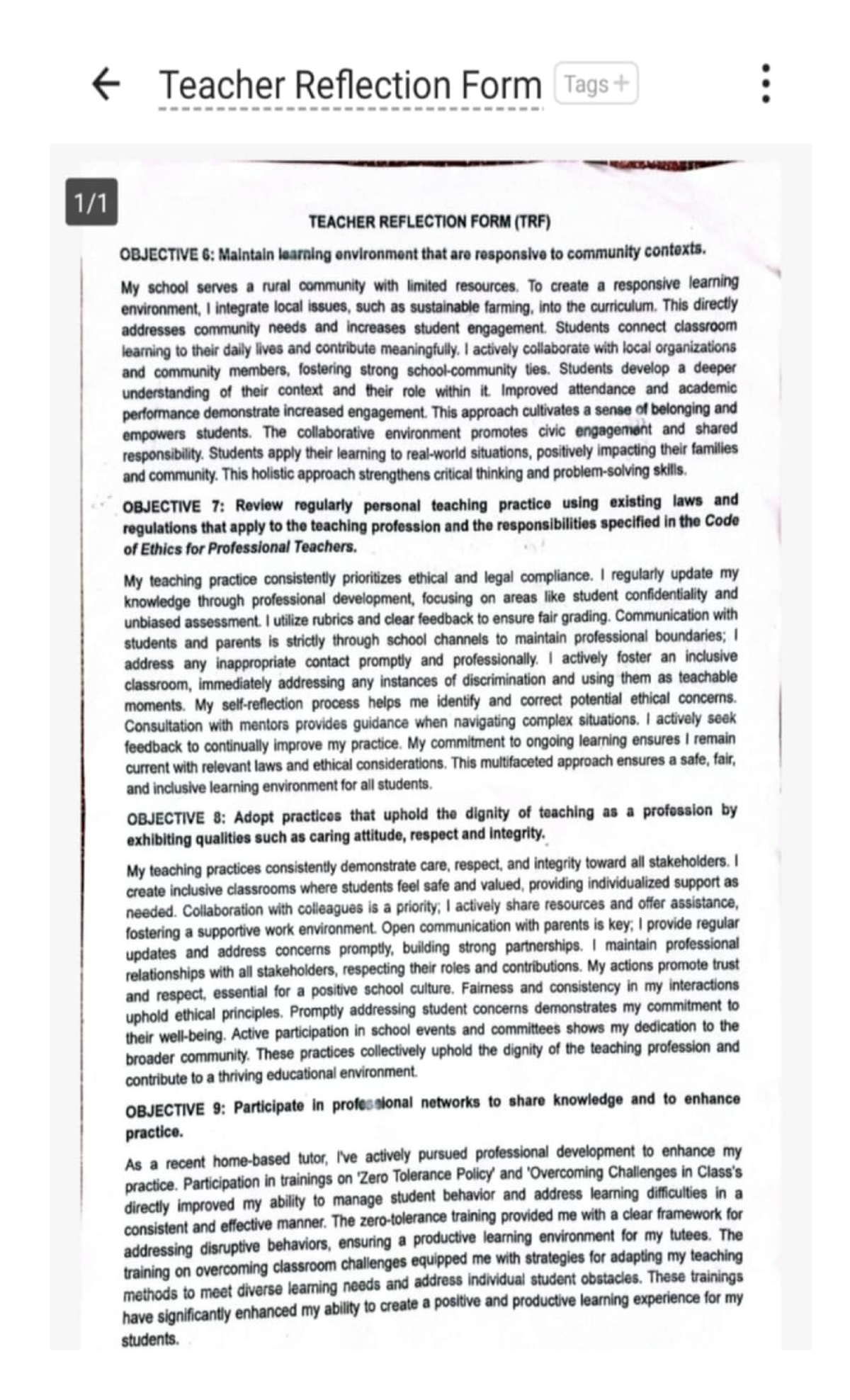 TRF - trf - Teacher Reflection Form Tags TEACHER REFLECTION FORM (TRF ...