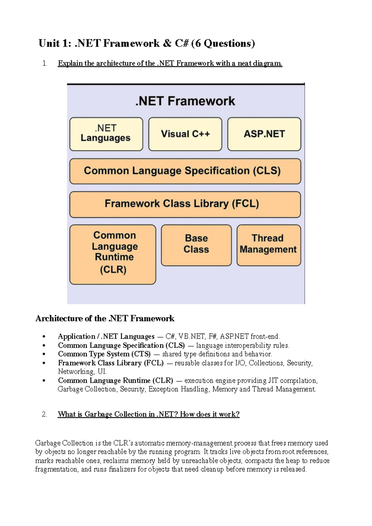 Unit 1: .NET Framework Overview and Key Concepts (6 Questions) - Studocu