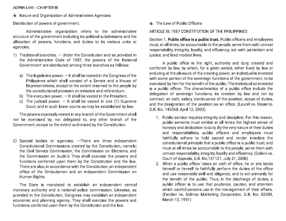 Admin LAW CH 3: Nature and Organization of Administrative Agencies ...