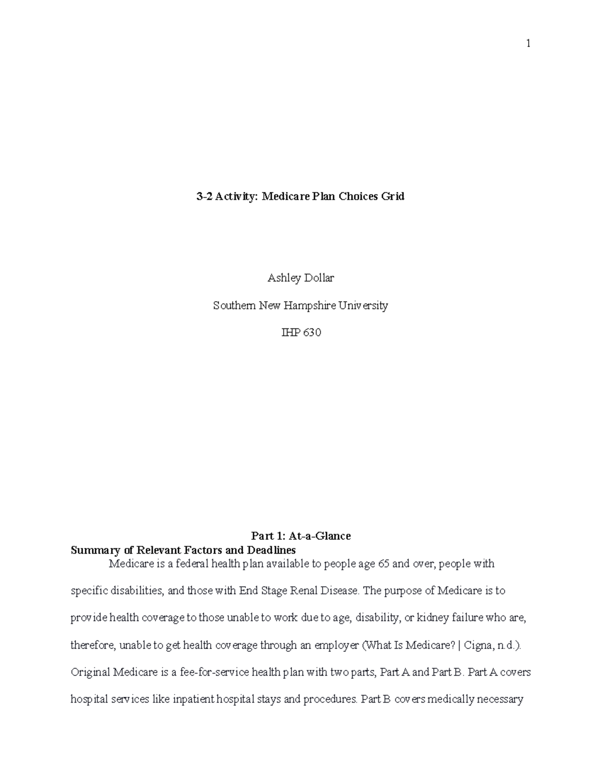 IHP 630: Medicare Plan Choices Grid Activity Analysis - Studocu