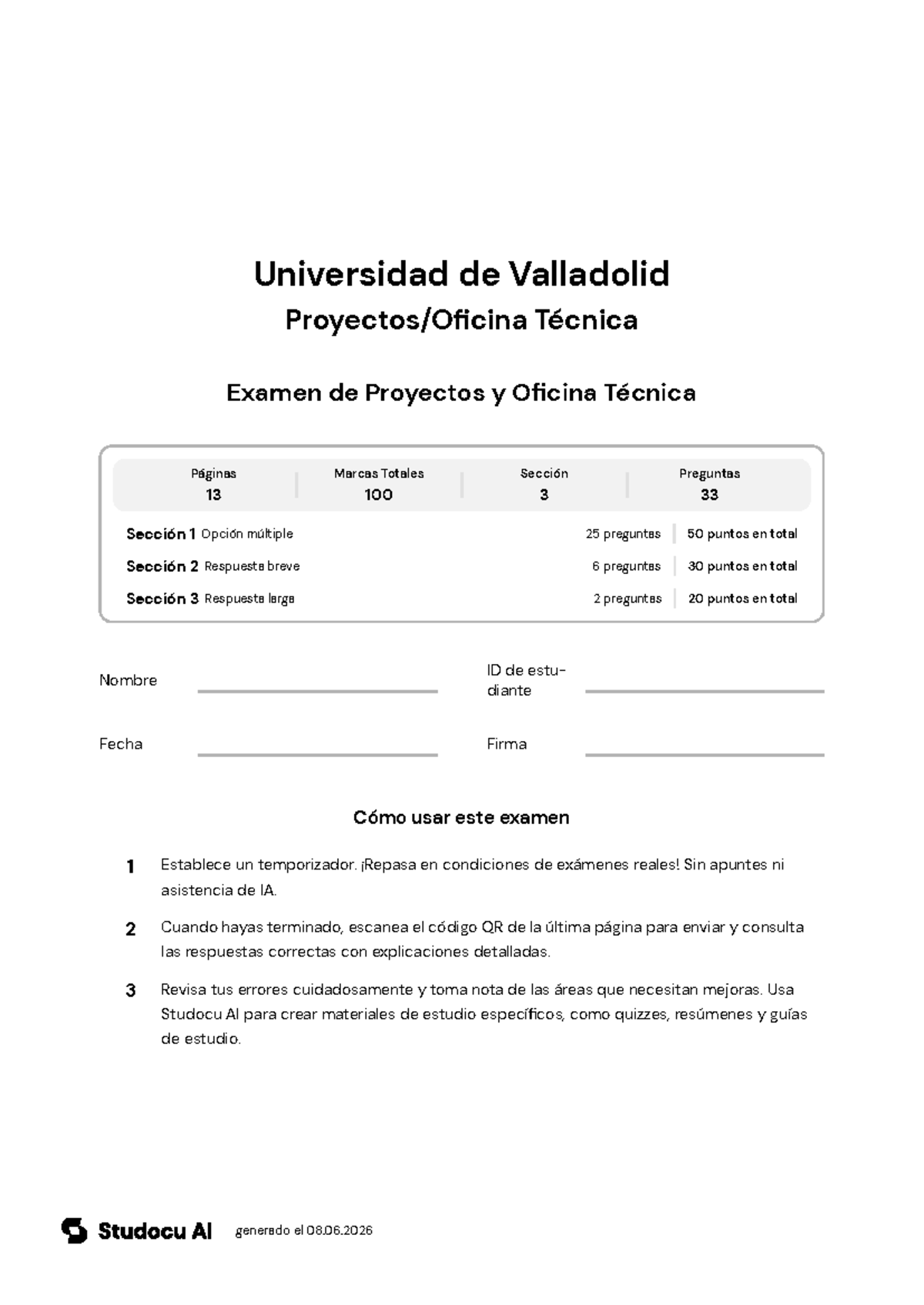 Examen de Proyectos y Oficina Técnica - Studocu