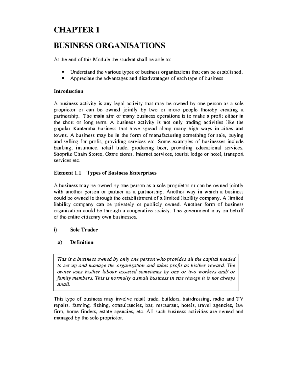 Cupdf - Zica books - CHAPTER 1 BUSINESS ORGANISATIONS At the end of ...