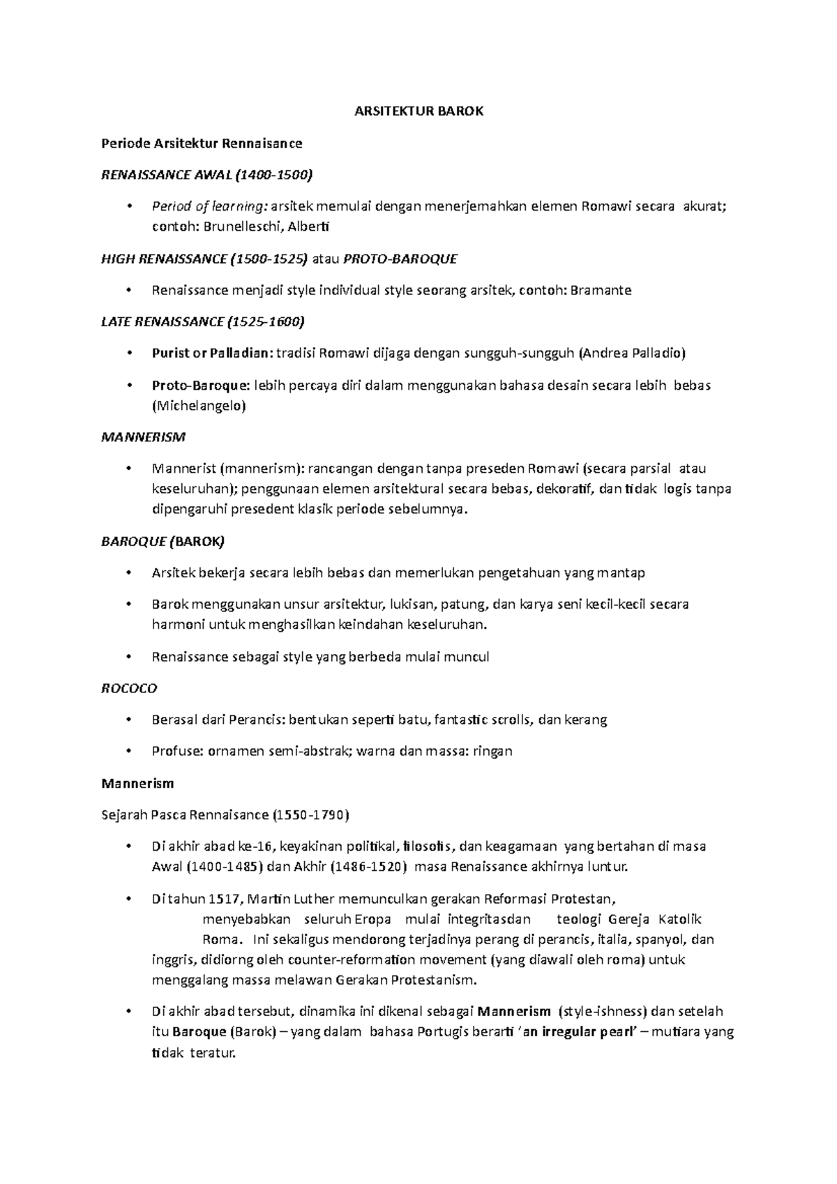 Arsitektur Barok - ARSITEKTUR BAROK Periode Arsitektur Rennaisance ...