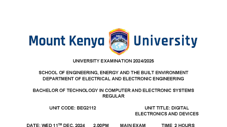 BEG2112 Final Exam: Digital Electronics and Logic Concepts - Studocu