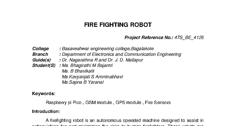FIRE FIGHTING ROBOT Project Report - 47S_BE_4126 - Studocu