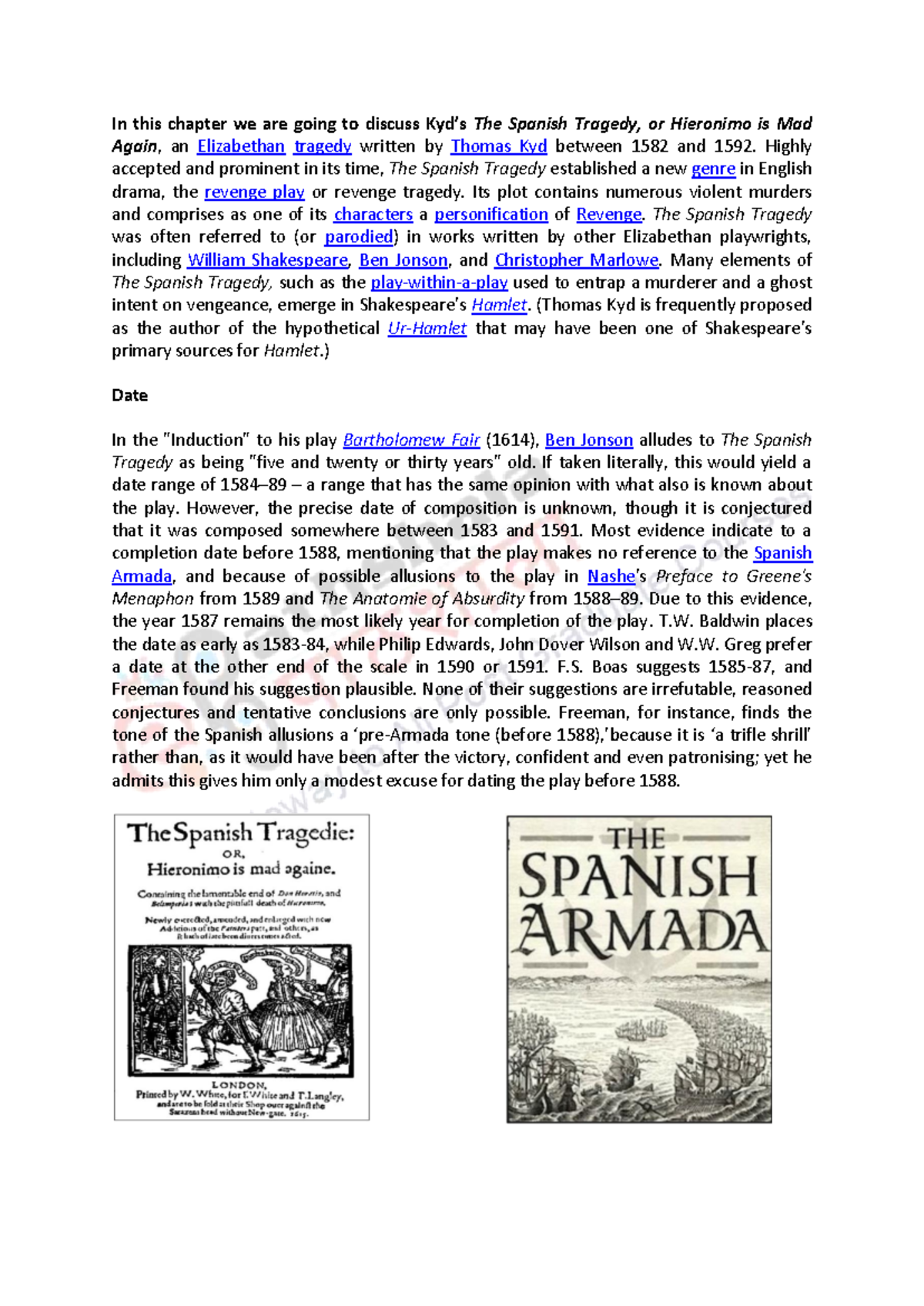 Spanish Tragedy Analysis - ELIT 101 Lecture Notes - Studocu