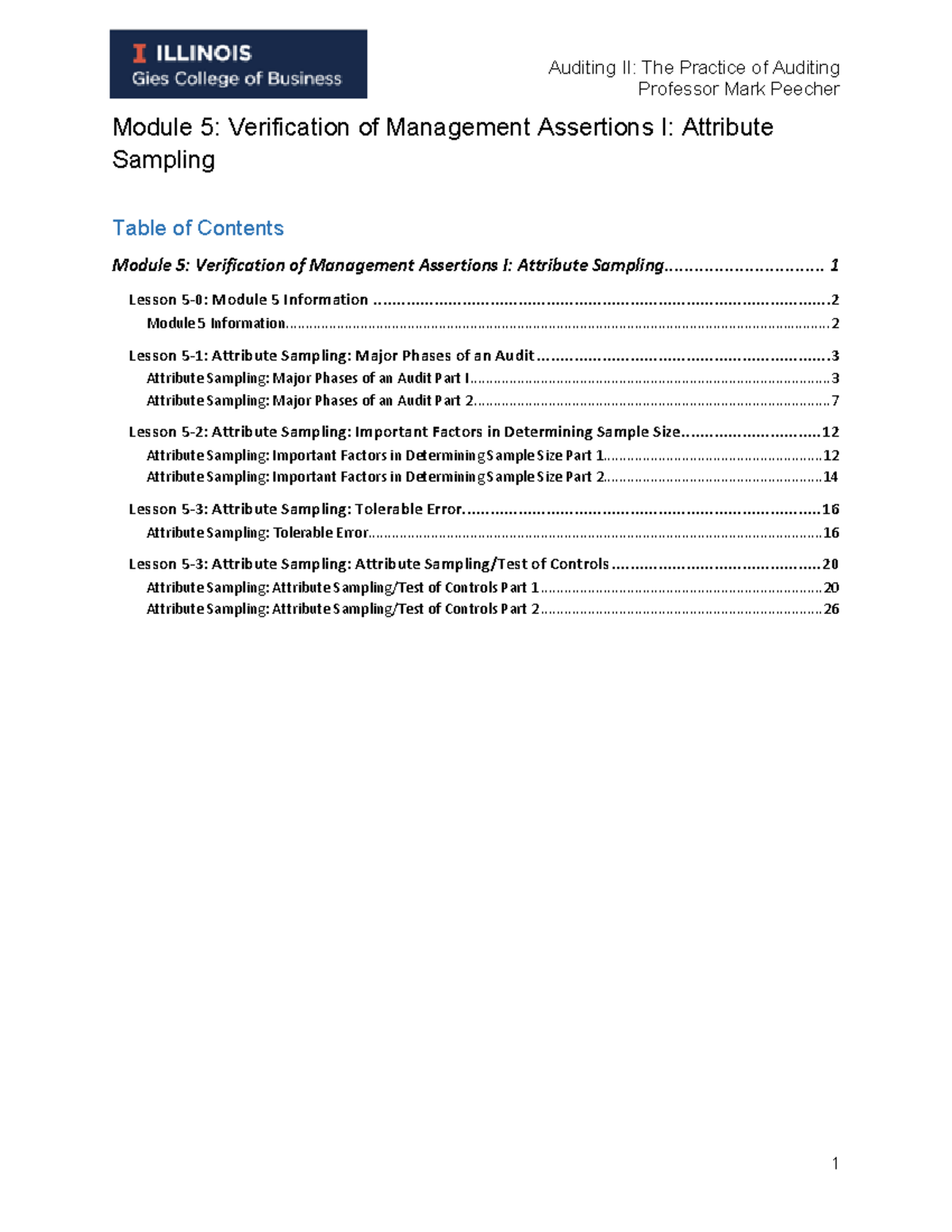 M5(pdf) - COURSERA - Professor Mark Peecher Module 5: Verification of Management Assertions I ...
