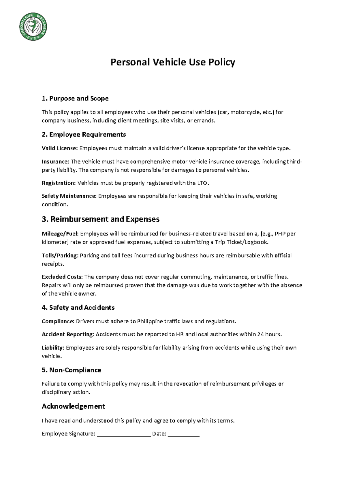 Personal Vehicle Use Policy for Employees: Guidelines & Requirements ...
