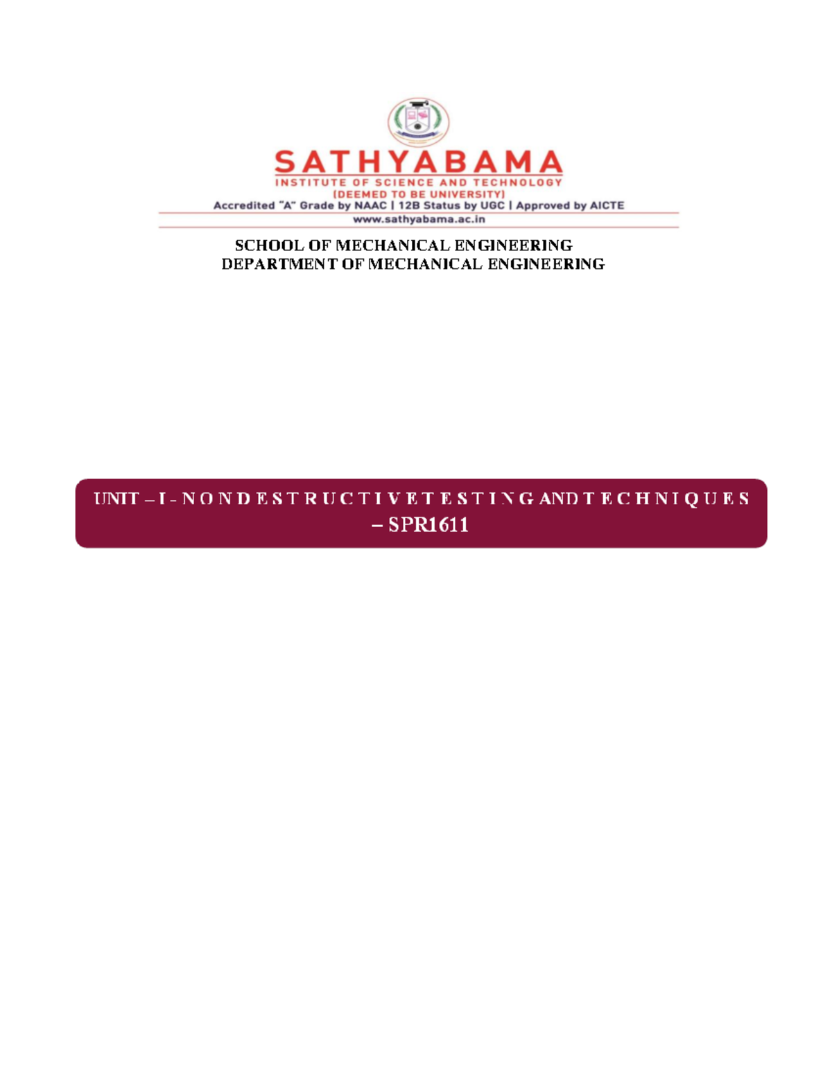 SPR1611 - Introduction to Non-Destructive Testing (NDT) Methods - Studocu