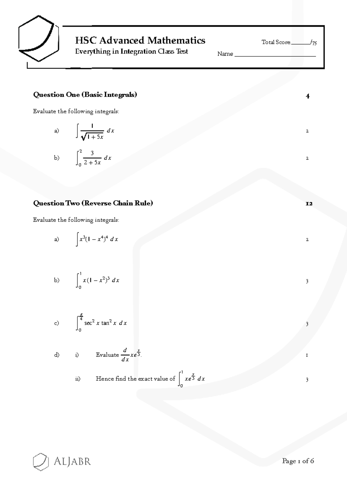 HSC Advanced Mathematics Full Integration Exam Review - Studocu