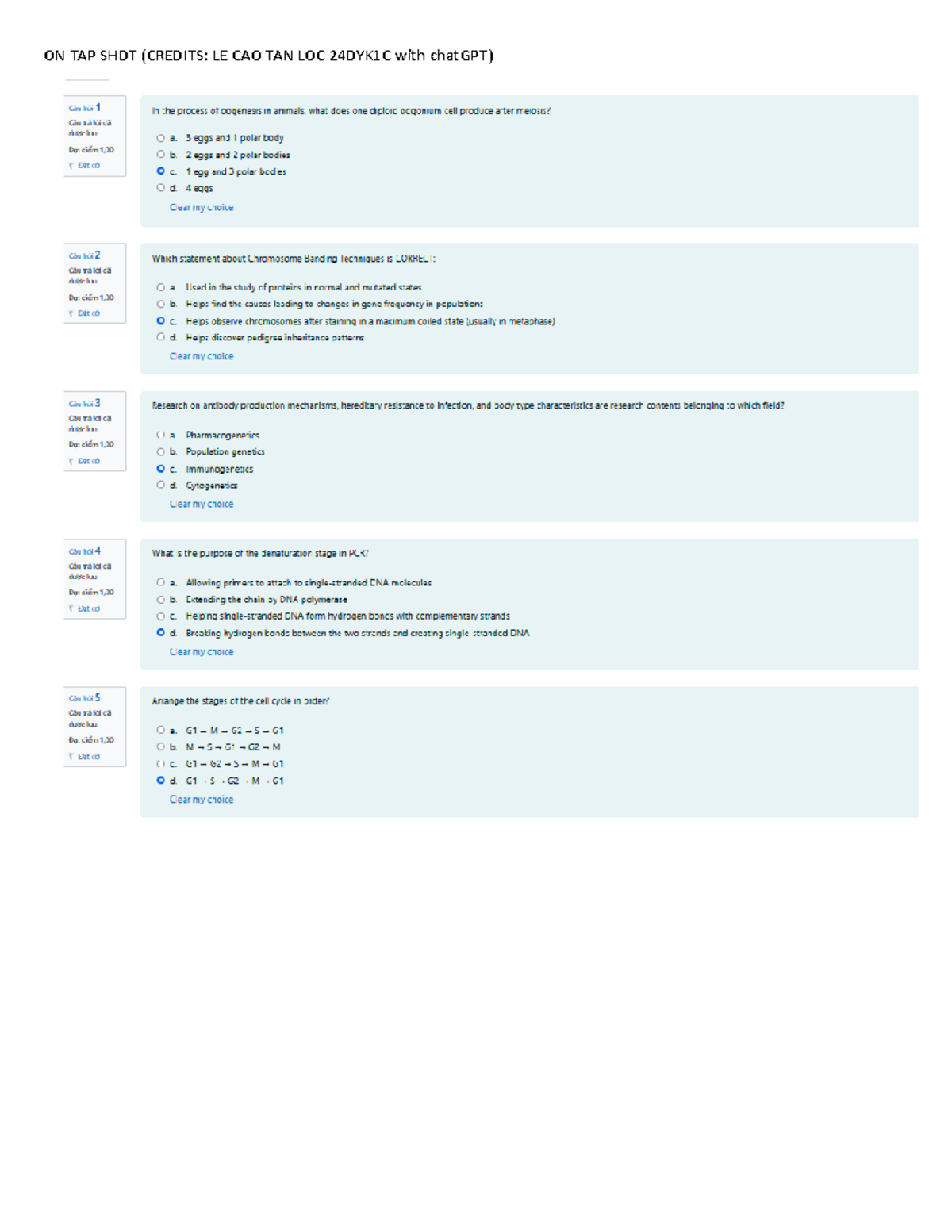 ON TAP SHDT (CREDITS: LE CAO TAN LOC 24DYK1C) Practice Questions and ...