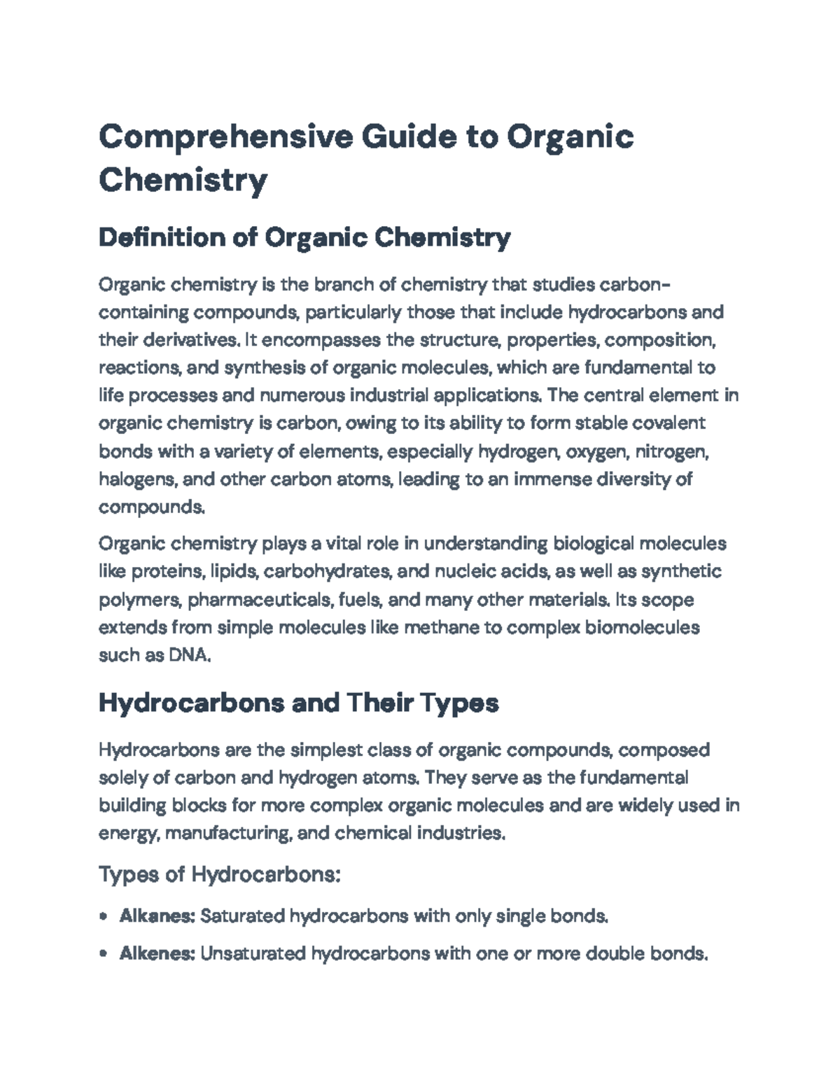 Comprehensive Guide to Organic Chemistry: Hydrocarbons & Functional ...