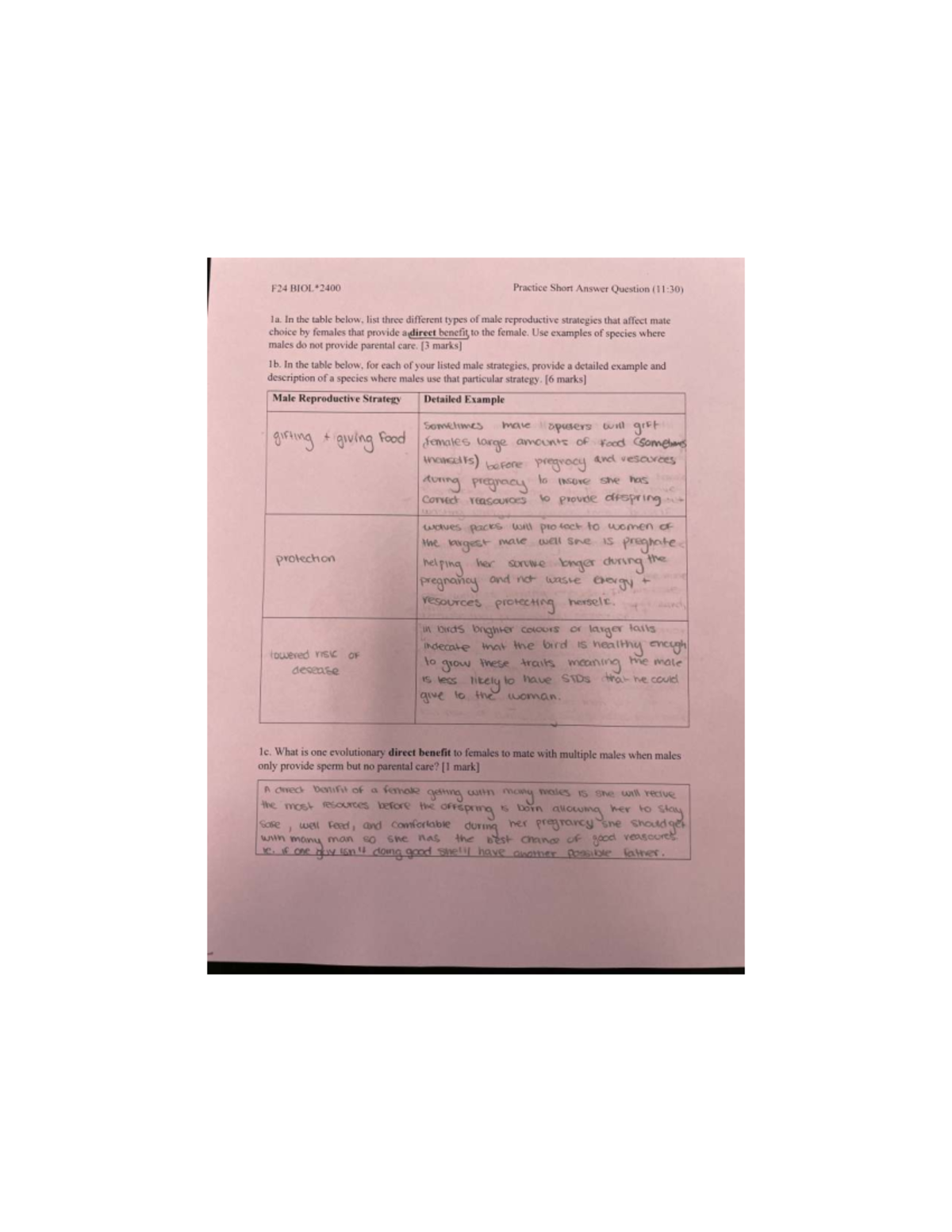 F24 Midterm exam notes on male reproductive strategies and mate choice ...