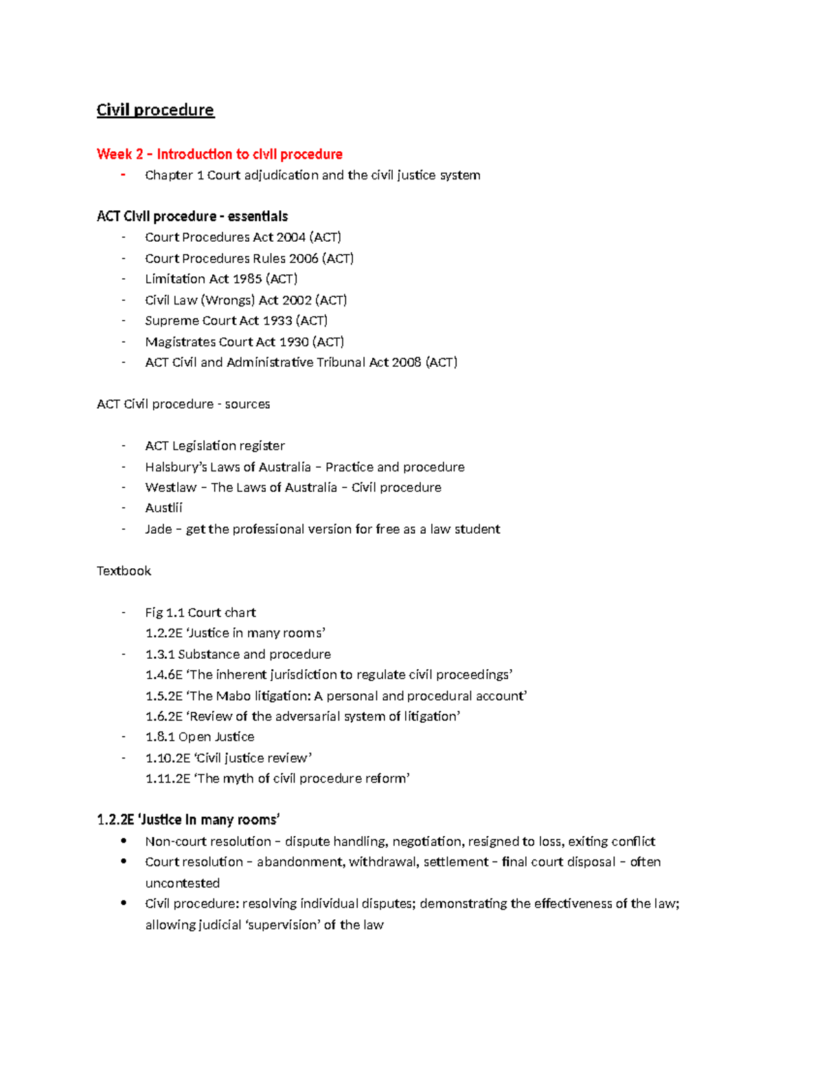 ACT Civil Procedure Workbook: Week 2 - Court Adjudication & Justice ...