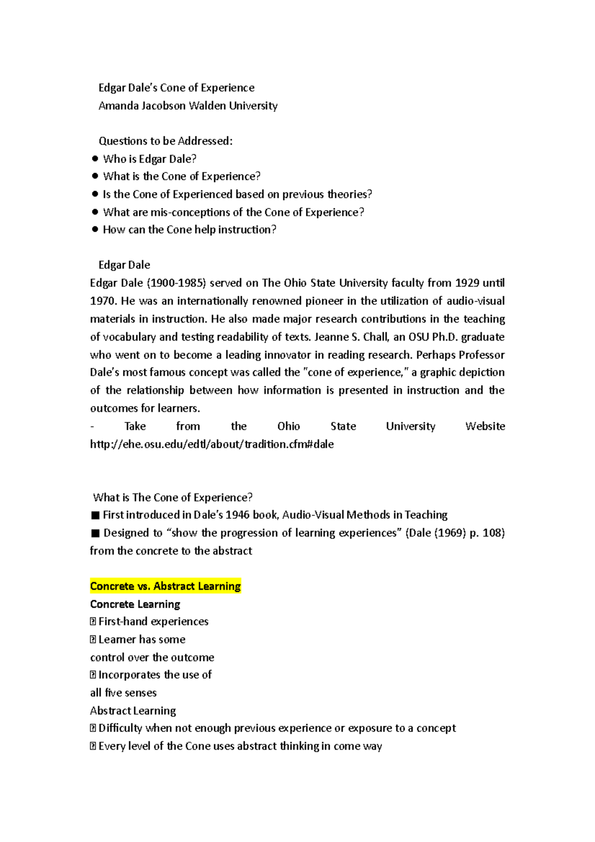 Edgar Dale - Teaching- Cone of Experiences - Edgar Dale's Cone of ...