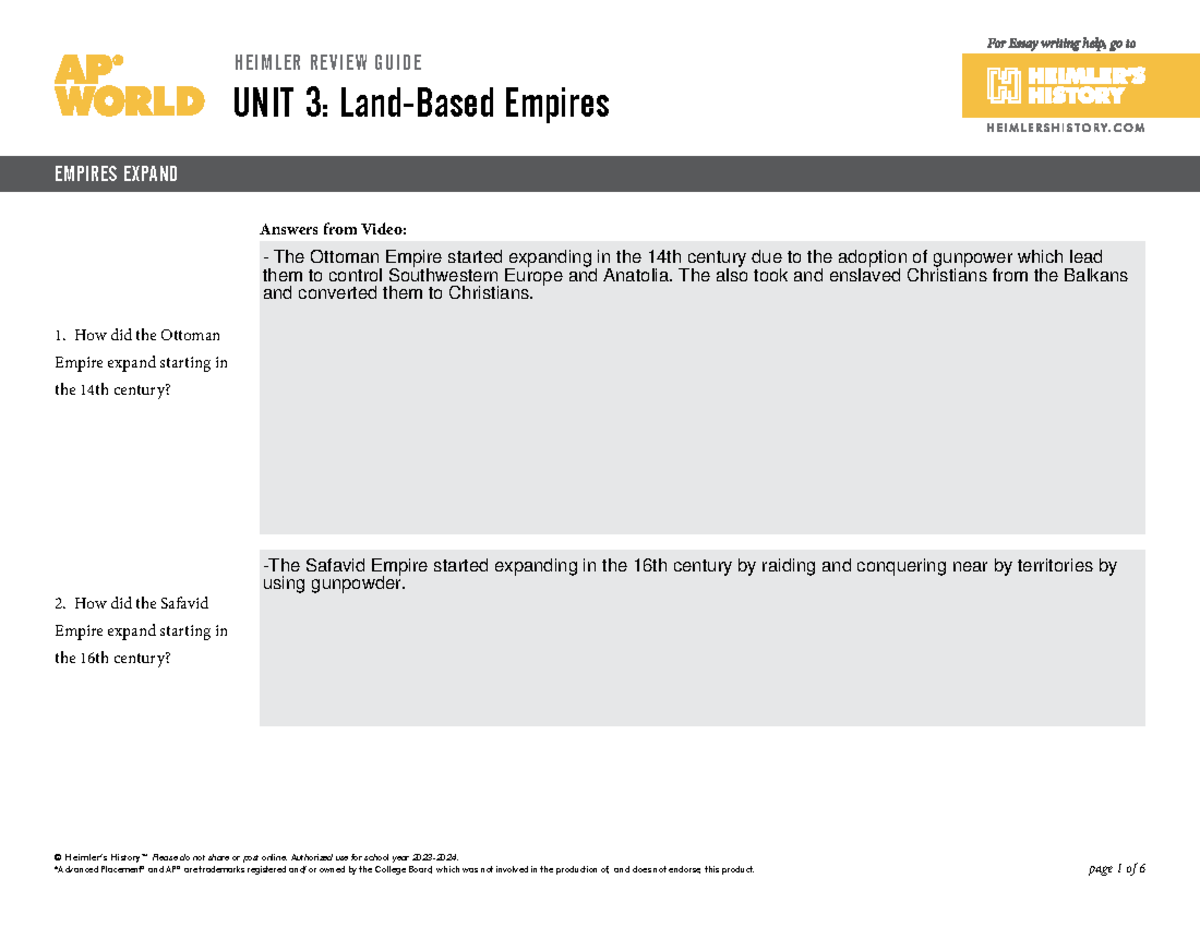 Unit 3 Study Guide: Expansion and Administration of Land-Based Empires ...