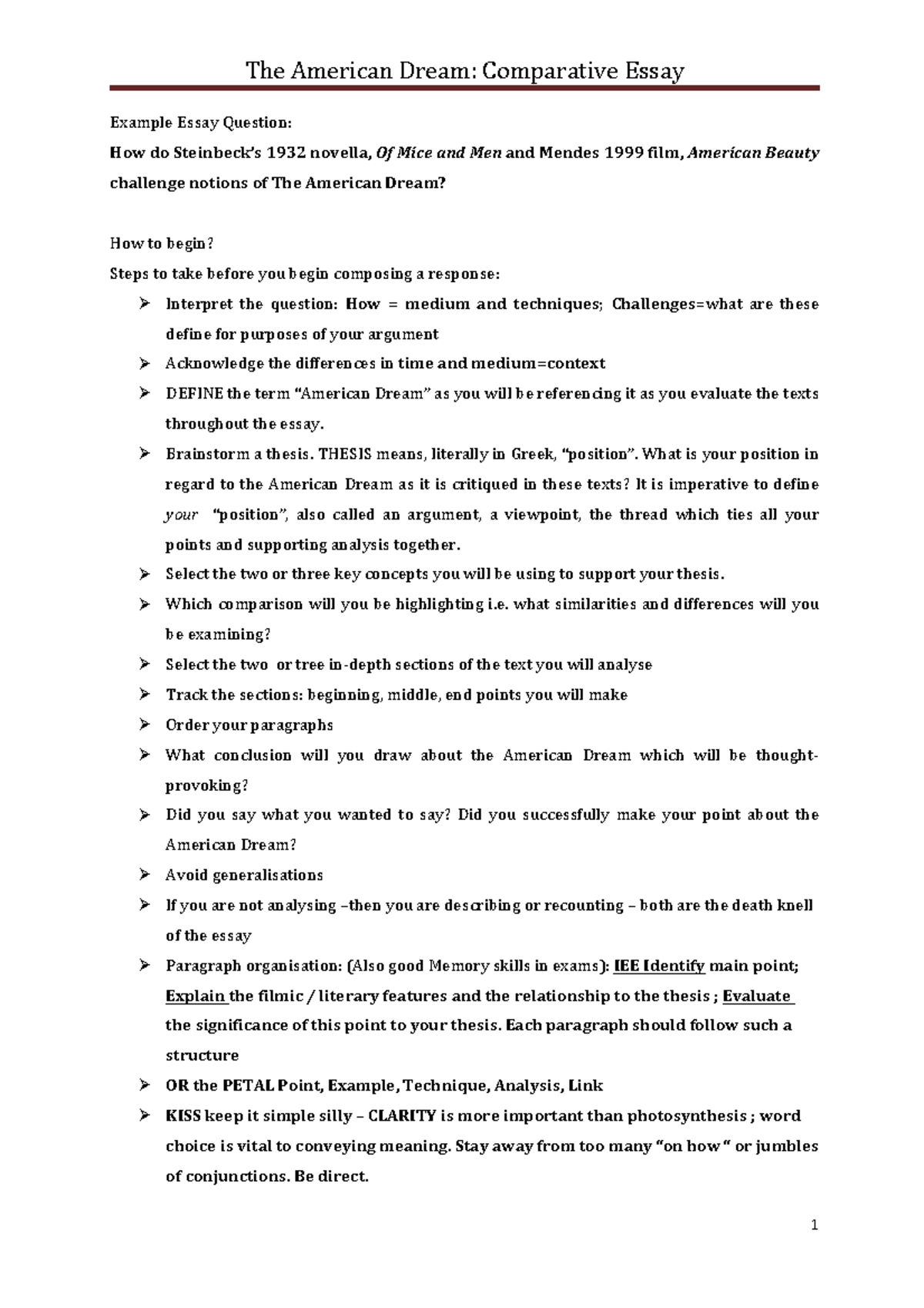 ENG 101: Comparative Essay on The American Dream in Literature - Studocu