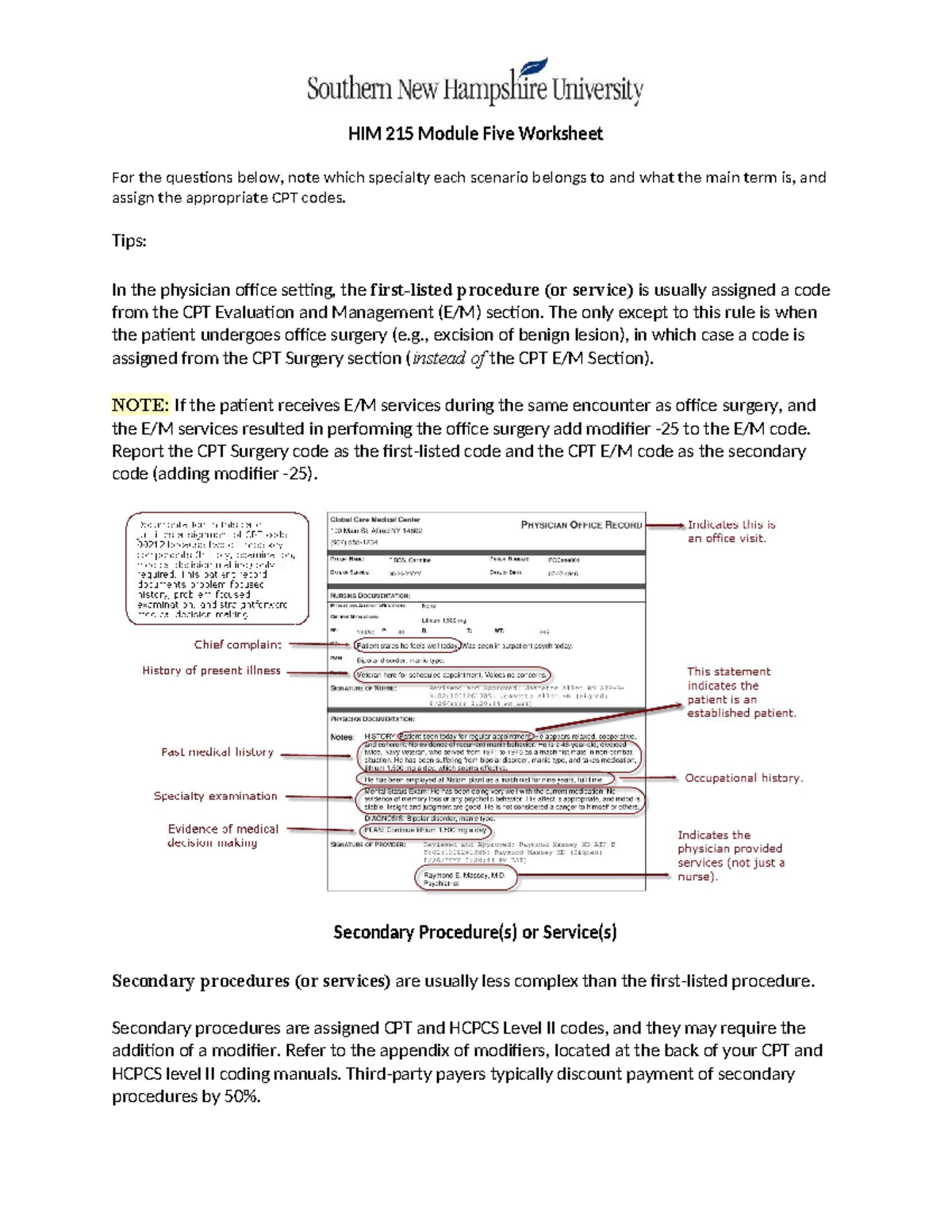 HIM 215 Module 5 Worksheet: CPT Code Assignment Guide - Studocu