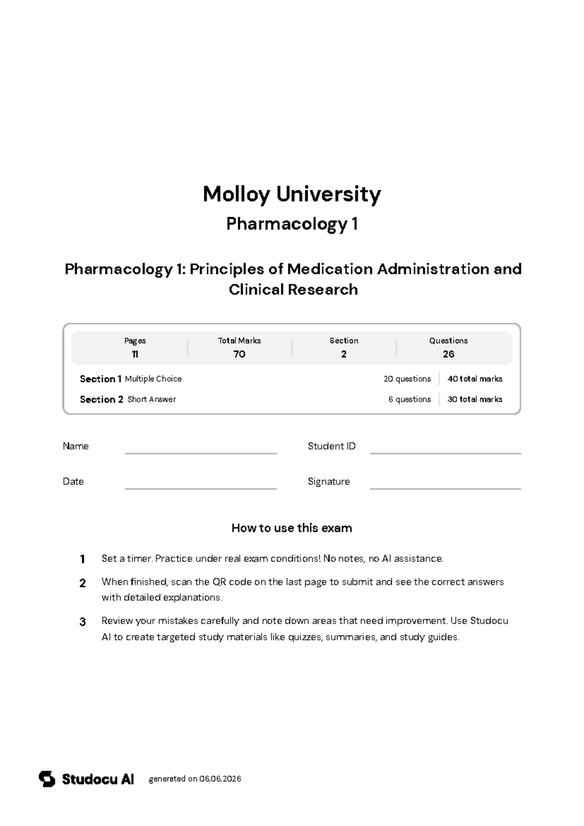 Pharmacology 1: Final Exam on Medication Principles - Studocu