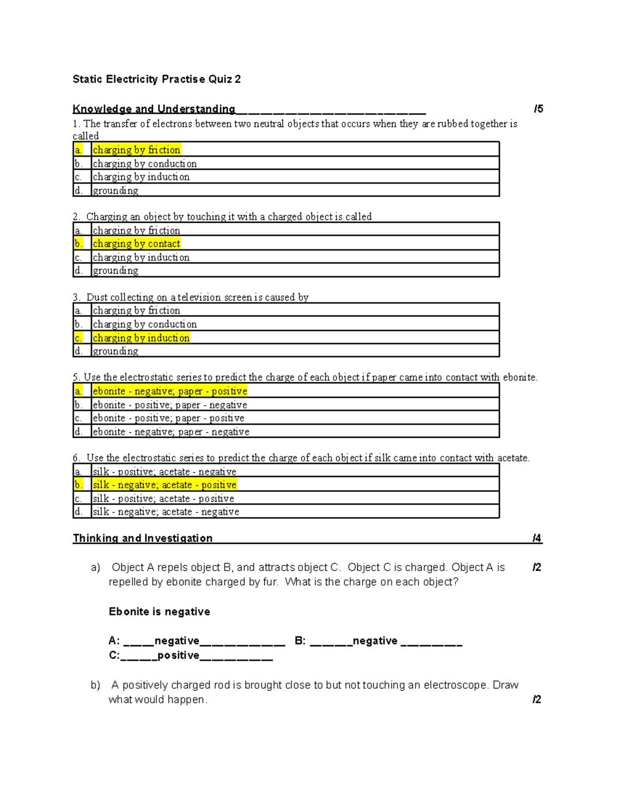 Static Electricity Practice Quiz 2 - Studocu