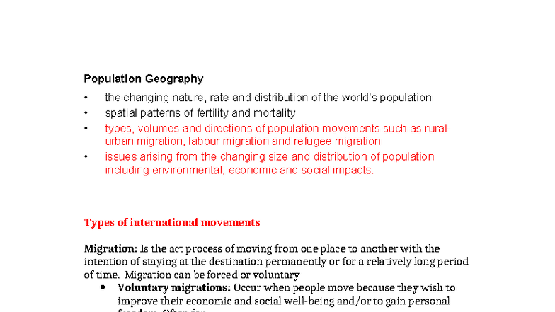 Population Movement: Trends, Types, and Impacts in Geography - Studocu