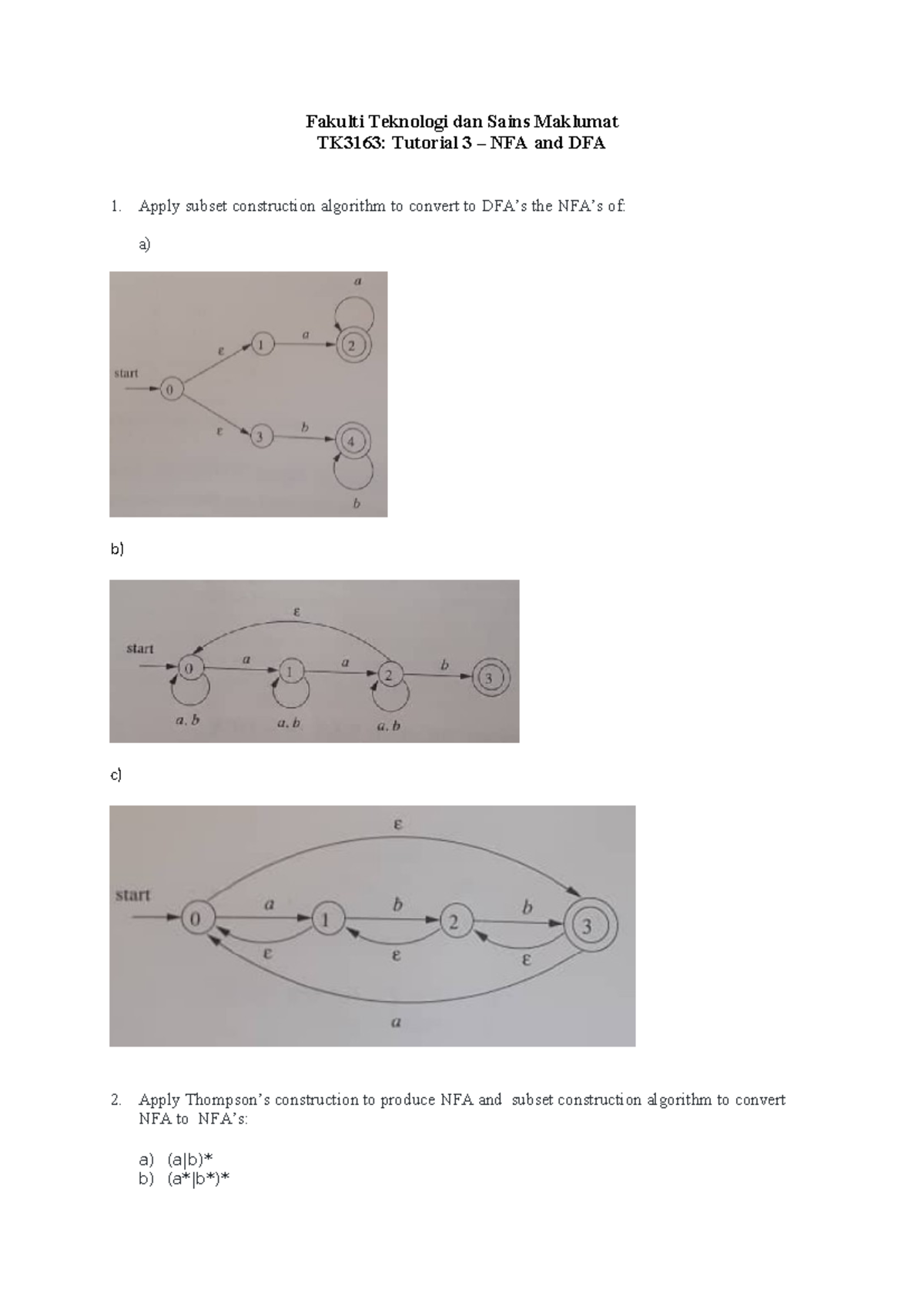 03 TK3163 Tutorial 3 - NFA to DFA - Compiler Construction - Fakulti ...