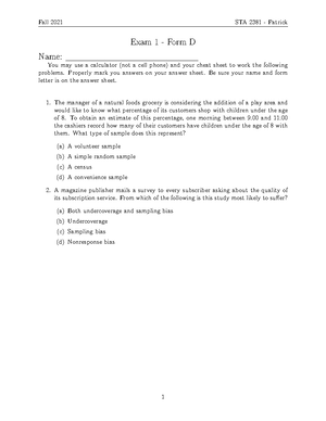 Probability & Statistics.Final Exam.Practice 1 - Probability ...