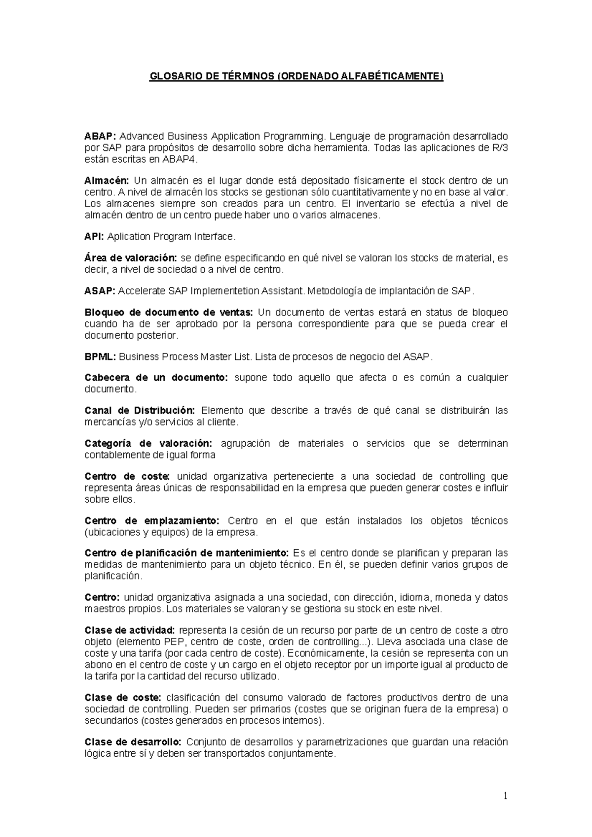 Glosario SAP: Términos Clave y Definiciones Importantes - Studocu