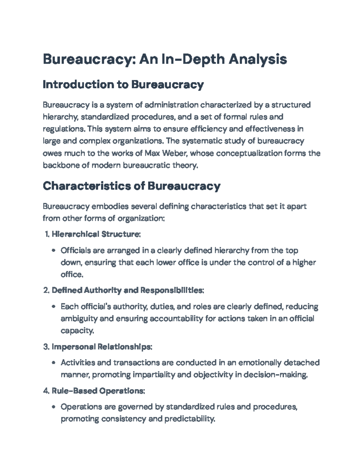Bureaucracy: Comprehensive Overview and Analysis (Course Code: BUS101) - Bureaucracy: An In ...