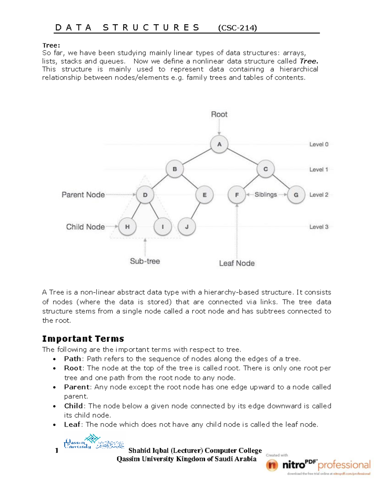 Module 10 - Non-Linear Data Structures: Trees & Graphs Overview - Studocu