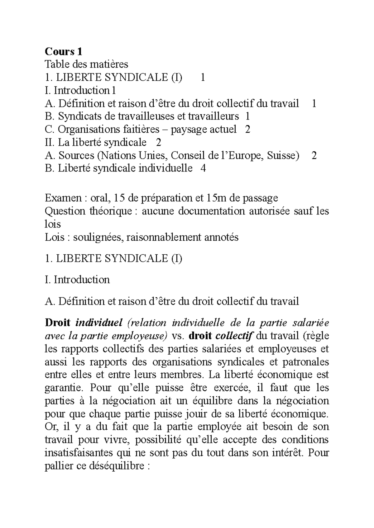 Droit de travail : Liberté syndicale et enjeux contemporains - Studocu